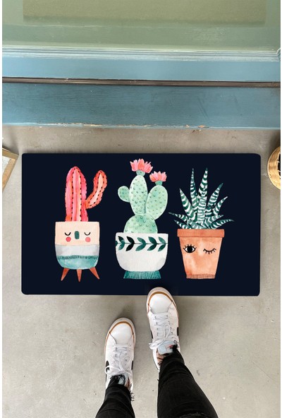 Dekoratif Ev Ofis Kapı Önü Örtüsü Kaktüs