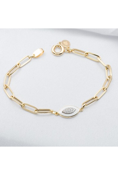 Bilezikci Beyaz Gözlü Taşlı Altın Bileklik