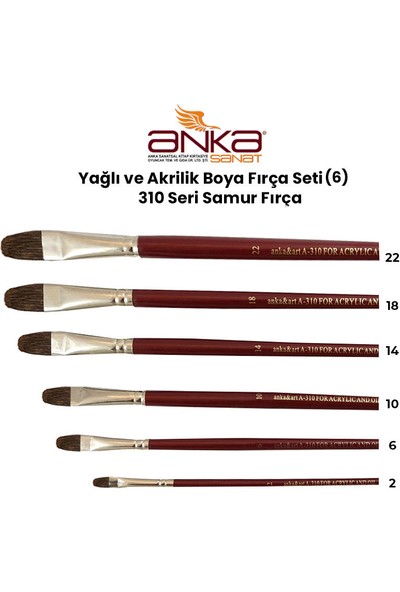 AnkaArt Yağlı ve Akrilik Boya Fırça Seti 6 310 Seri Samur Fırça AnkaArt Yağlı ve Akrilik Boya Fırça Seti 6 310 Seri Samur Fırça