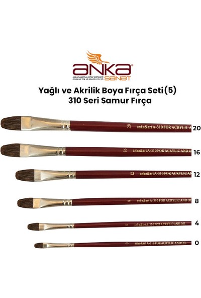 AnkaArt Yağlı ve Akrilik Boya Fırça Seti 5 310 Seri Samur Fırça AnkaArt Yağlı ve Akrilik Boya Fırça Seti 5 310 Seri Samur Fırça