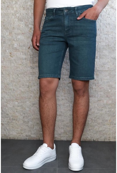 Hlt Jeans Erkek Taşlamalı Rahat Kesim Dark Green Jean Şort Hlt Jeans Erkek Taşlamalı Rahat Kesim Dark Green Jean Şort