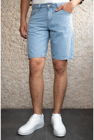 Hlt Jeans Erkek Taşlamalı Regular Kesim Likrasız Açık Mavi Jean Şort Hlt Jeans Erkek Taşlamalı Regular Kesim Likrasız Açık Mavi Jean Şort