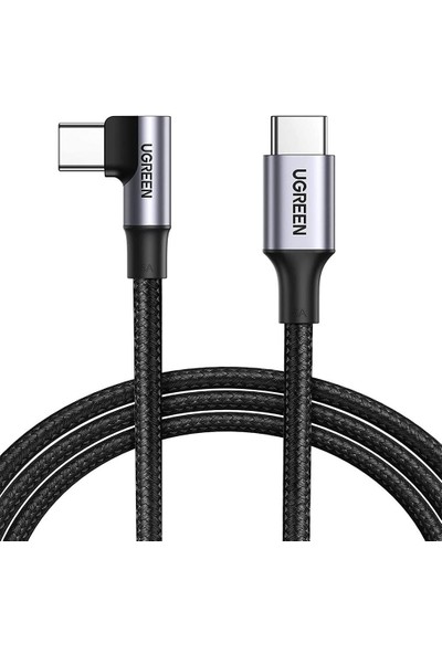Ugreen Type-C To Type-C 100W 5A Örgülü 90 Derece Şarj Kablosu 2 Metre