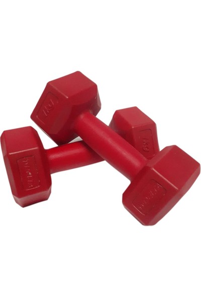 Delta 1 kg x 2 Adet Köşeli Kırmızı Plastik Dambıl Ağırlık Seti