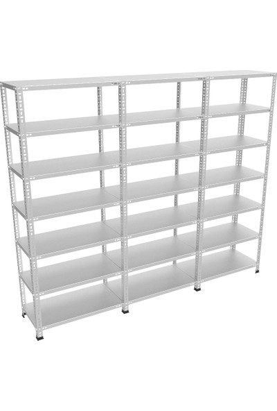 Rafburada 7 Katlı 3'lü Bitişik Galvaniz Çelik Raf.depo,dosya Raf 0.70 MM-43X75-250CM