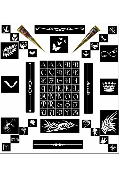 Henna Dibace Süper Seri Kına Kalıbı Geçici Dövme ve 2 Adet Golecha Hint Kınası Henna Dibace Süper Seri Kına Kalıbı Geçici Dövme ve 2 Adet Golecha Hint Kınası