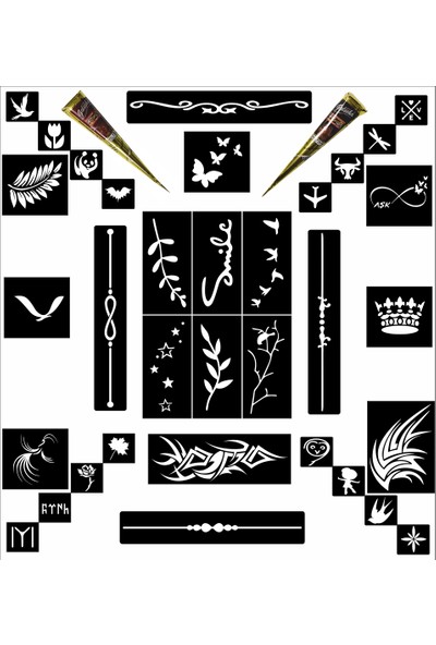 Henna Dibace Süper Seri Kına Kalıbı Geçici Dövme ve 2 Adet Golecha Hint Kınası Henna Dibace Süper Seri Kına Kalıbı Geçici Dövme ve 2 Adet Golecha Hint Kınası