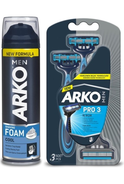 Arko Men Erkek Bakim Seti Cool Tıraş Köpüğü + Traş Bıçağı Pro 3 Bıçak Arko Men Erkek Bakim Seti Cool Tıraş Köpüğü + Traş Bıçağı Pro 3 Bıçak