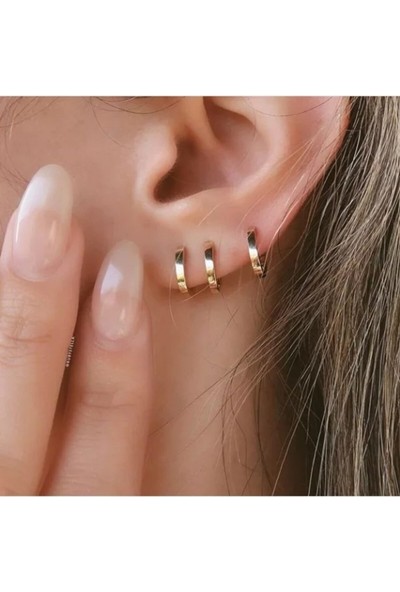 Takıconcept 3 Adet Set Mini Boy Çelik Gold Halka Küpe