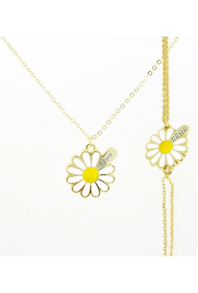 Takı Dükkanı Kişiye Özel Isimli Papatya Kolye Bileklik Seti BBS05
