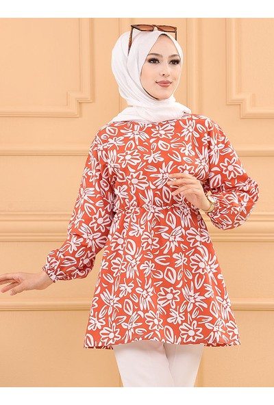Desenli Tunik - Kiremit - Tofisa
