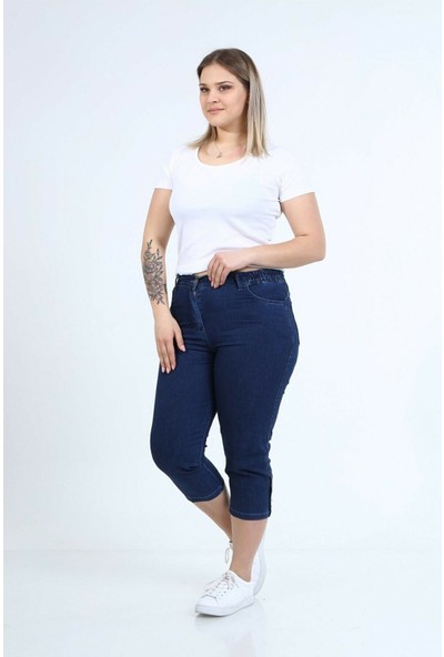 Lilas Xxl Büyük Beden Koyu Mavi Renkli Kot Kapri Pantolon Lilas Xxl Büyük Beden Koyu Mavi Renkli Kot Kapri Pantolon
