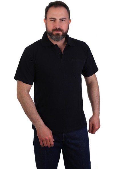 Eseriş Polo Yaka Kısa Kol Penye Iş Tişörtü - Cepli - Lacivert