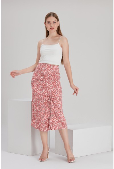 Notos Önü Yıtmaçlı Bağlamalı ve Bağcıklı Viskon Kumaş Etek