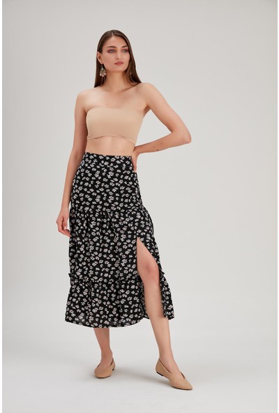 Notos Uzun Etek Belden Fermuarlı Viskon Kumaş