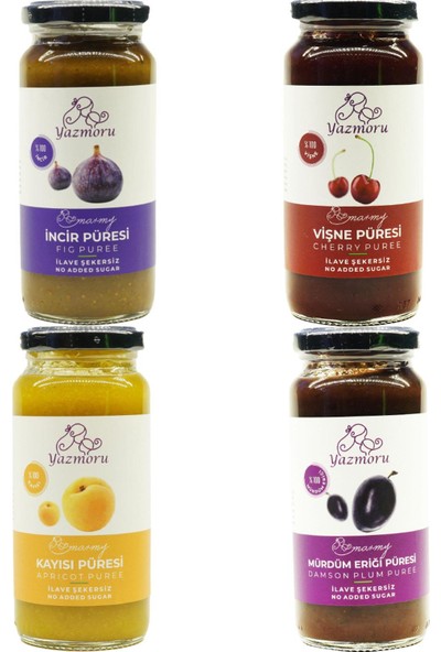 Yazmoru Kayısı + Mürdüm Eriği+ Vişne+ İncir Püresi 4 lü İlave Şekersiz