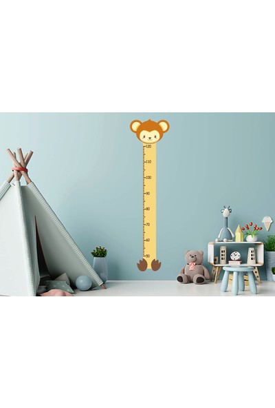 Sticker Sepetim Sevimli Maymun Boy Ölçer Çocuk Odası Duvar Sticker