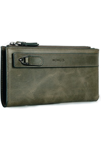 Newces Yerli Üretim Hakiki Deri Yüksek Kalite Cüzdan Kartlık Telefon Cüzdanı Yeşil Cüzdan