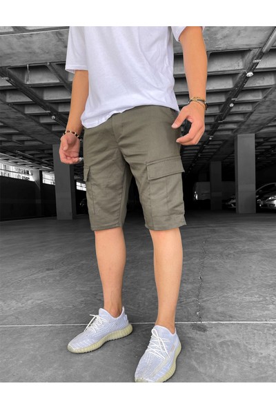 Ohepmoda Dar Kesim Gabardin Kumaş Kargo Cep Erkek Bermuda Şort Haki