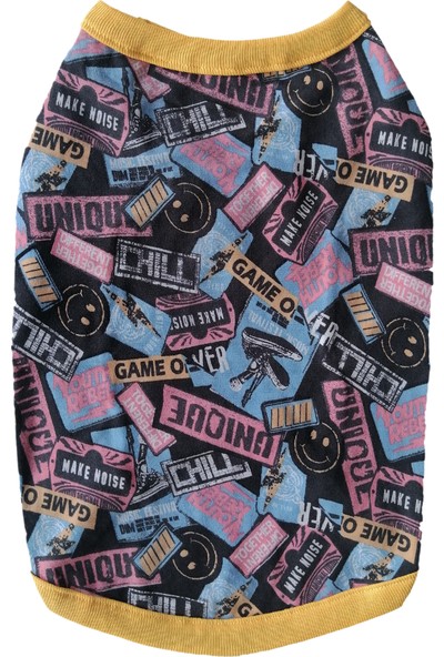 Markapet Kedi Köpek Kıyafeti Desenli Hardal Yakalı Tişört M 28 cm