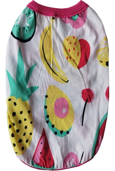 Markapet Kedi Köpek Kıyafeti Meyve Desenli Pembe Yakalı Tişört XXL 43 cm