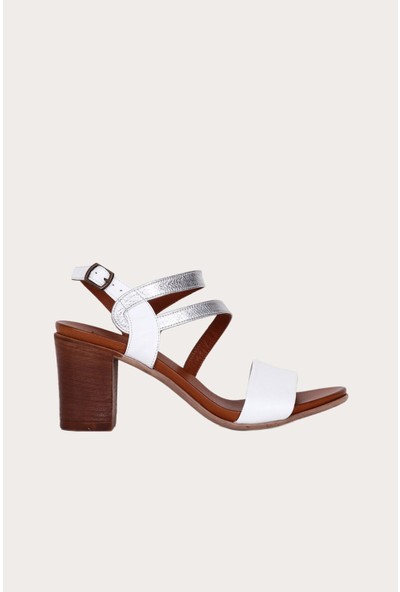 Bueno Beyaz Deri Kadın Topuklu Sandalet