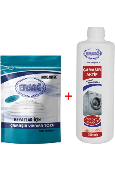 Ersağ Beyaz Çamaşır Yıkama Tozu 1000 gr + Çamaşır Aktif 1000 ml Ersağ Beyaz Çamaşır Yıkama Tozu 1000 gr + Çamaşır Aktif 1000 ml