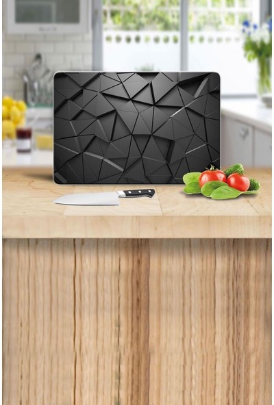 Saban Siyah Üçgenler Desenli Cam Kesme Tahtası 20 x 30 cm