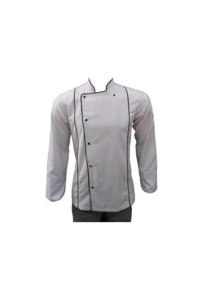 Efetex Şef Aşçı Ceketi Beyaz Siyah Biyeli