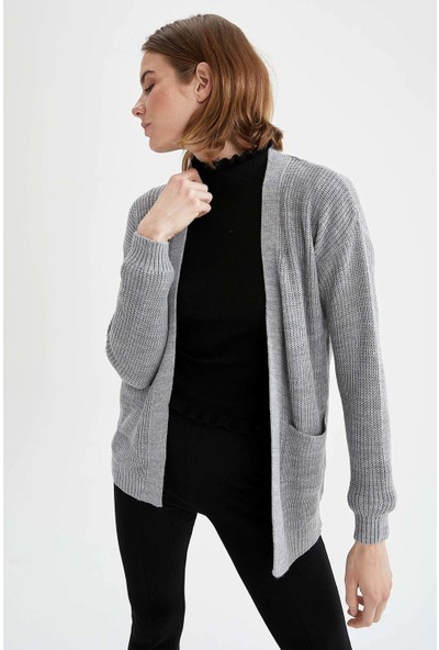 Defacto Basic Cep Detaylı Uzun Triko Hırka U7667AZ21AU