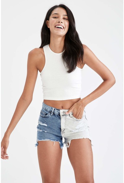 DeFacto Slim Fit Sevgililer Günü Halter Yaka Pamuklu Crop Top U0357AZ21AU