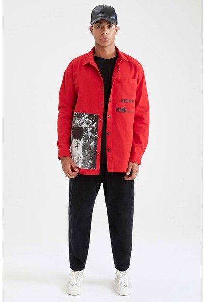 Defacto Oversize Fit Baskılı Uzun Kollu Jean Gömlek U9048AZ21AU