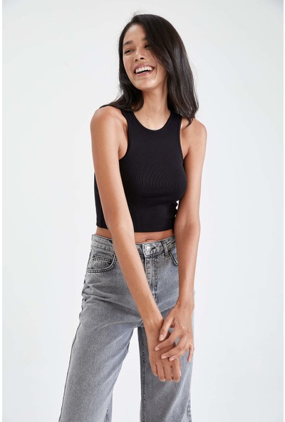 DeFacto Slim Fit Halter Yaka Pamuklu Crop Top U0357AZ21AU