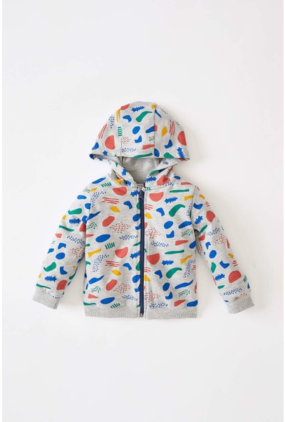 Defacto Erkek Bebek Regular Fit Desenli Kapüşonlu Sweat Hırka W0652A221AU