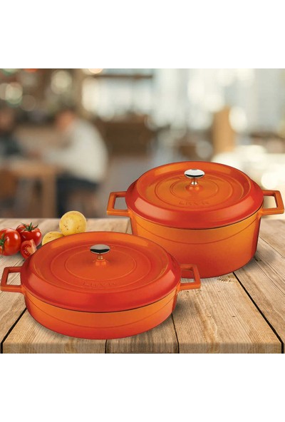 Lava Yuvarlak Sığ 2'li Demir Döküm Tencere Seti Turuncu Lava Yuvarlak Sığ 2'li Demir Döküm Tencere Seti Turuncu