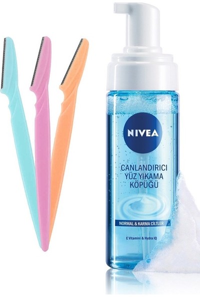 Turkish A2Z 3'lü Kaş Usturası Kaş Vücut Jileti ve Nivea Canlandırıcı Yüz Yıkama Köpüğü Normal Ciltler