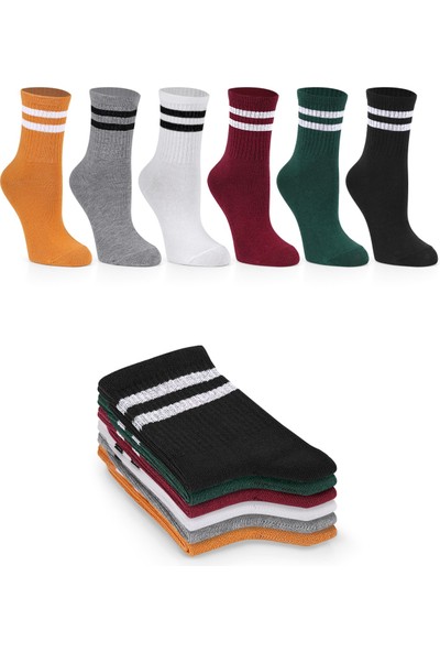 Bepaka Kadın 6'lı Karışık Renk Çizgili Kolej Tenis Çorabı Bepaka Kadın 6'lı Karışık Renk Çizgili Kolej Tenis Çorabı