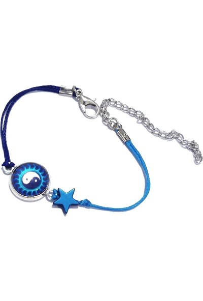 Funny Takı Lacivert Hematit Yıldızlı Yin Yang Şekilli Bileklik