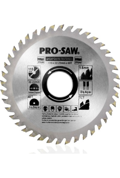 Pro Saw Pro-Saw Taşlama Spiral Ahşap Kesme Sunta Testeresi 115 mm 40 Diş Pro Saw Pro-Saw Taşlama Spiral Ahşap Kesme Sunta Testeresi 115 mm 40 Diş