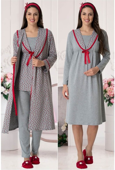 Mecit Pijama Carpediem 1564 Kırmızı Kalp Desenli Lohusa Pijama Gecelik Sabahlık Set Mecit Pijama Carpediem 1564 Kırmızı Kalp Desenli Lohusa Pijama Gecelik Sabahlık Set