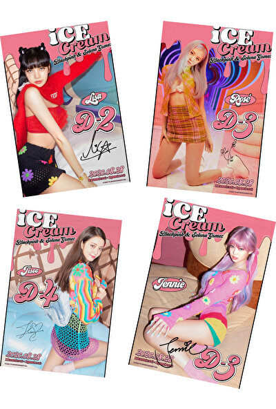 Black Pink Blackpınk Ice Cream Imzalı Üye Kartpostalları