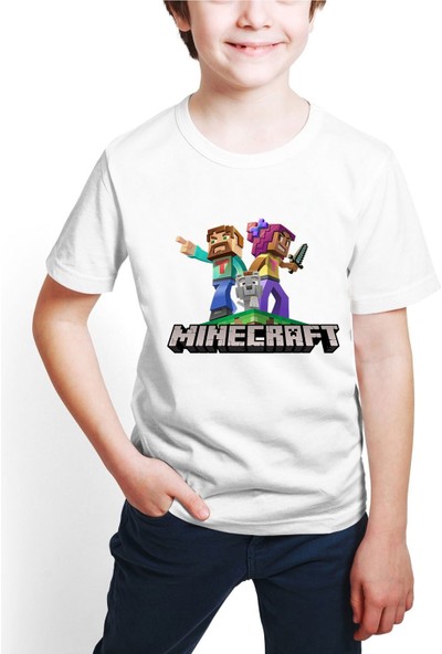 Minecraft Dijital Baskılı Unisex Çocuk Tişört D02
