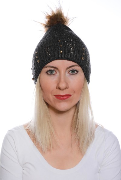 Mykonsept Lüx Ponponlu Bayan Taşlı Bere Koyu Gri Mykonsept Lüx Ponponlu Bayan Taşlı Bere Koyu Gri