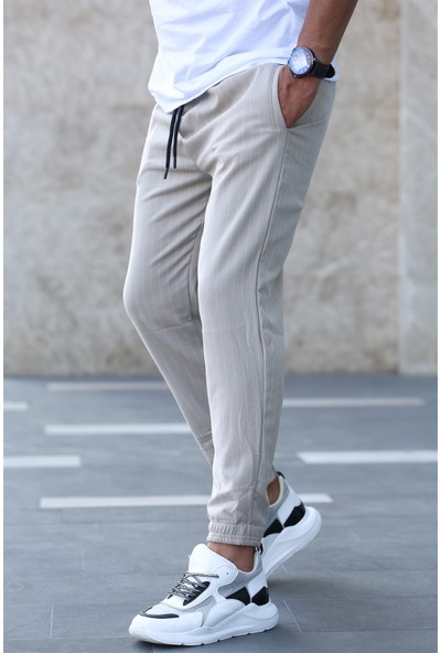 Madmext Çizgi Detaylı Bej Jogger MAD4084