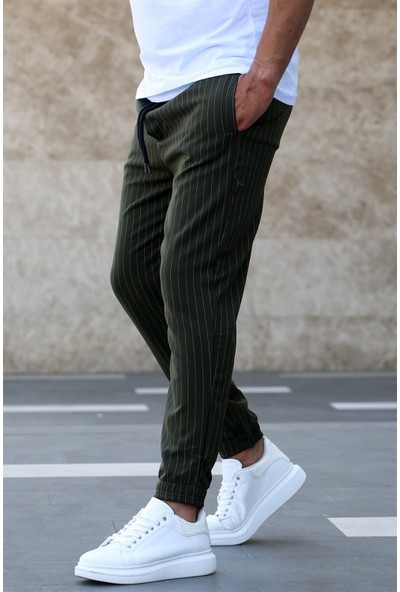 Madmext Çizgi Detaylı Haki Jogger MAD4084