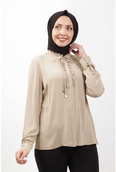 Kemal Aydın Firfirli, Yakasi Bağcikli Tesettür Bluz - Taş 48 Kemal Aydın Firfirli, Yakasi Bağcikli Tesettür Bluz - Taş 48