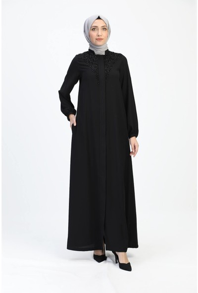 Kemal Aydın Göğsü Boncuk Işleme Detayli Ferace - Siyah 40 Kemal Aydın Göğsü Boncuk Işleme Detayli Ferace - Siyah 40