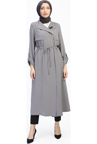 Kemal Aydın Önü Fermuarli Tesettür Kap - Gri 42 Kemal Aydın Önü Fermuarli Tesettür Kap - Gri 42