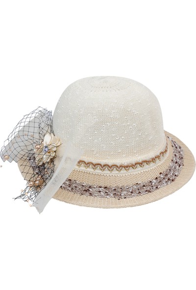 Kitti Kız Çocuk Hasır Şapka 6-12 Yaş Bej