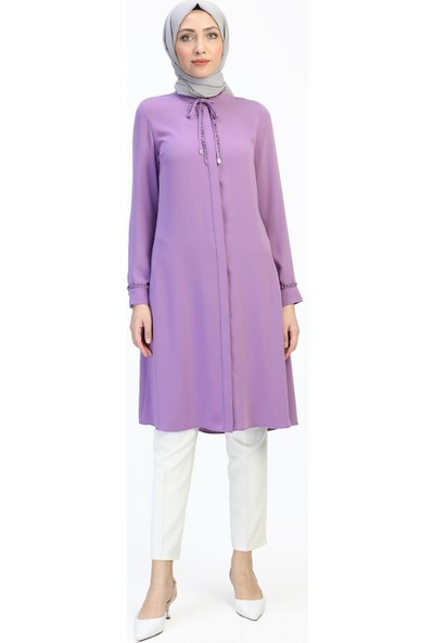 Kemal Aydın Bağcik ve Firfir Detayli Tesettür Tunik - Lila 40 Kemal Aydın Bağcik ve Firfir Detayli Tesettür Tunik - Lila 40